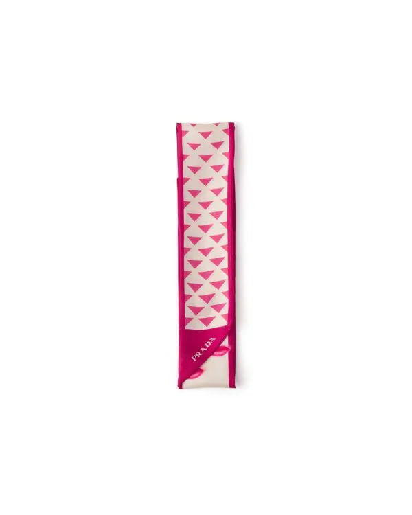 Prada Printed Silk Twill Skinny Scarf - Pink