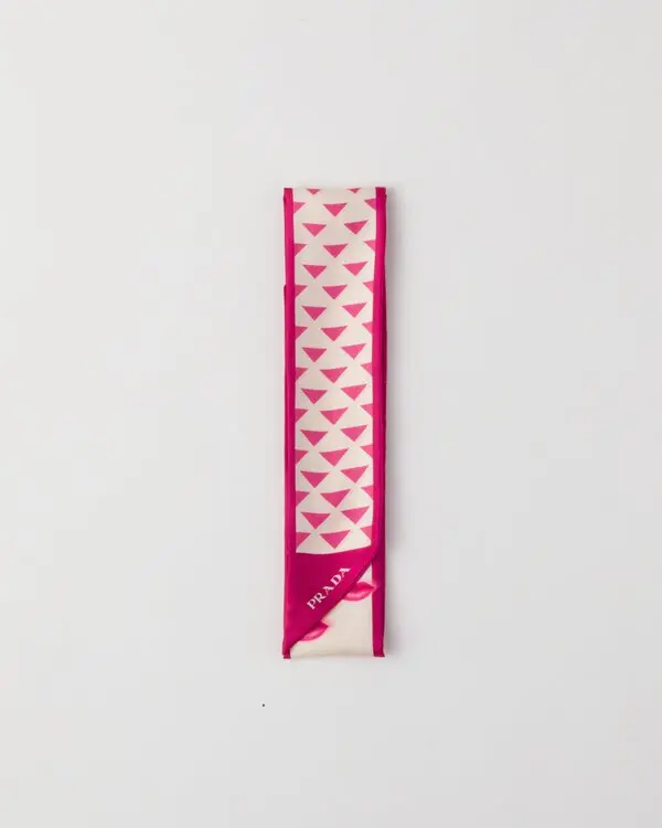 Prada Printed Silk Twill Skinny Scarf - Pink