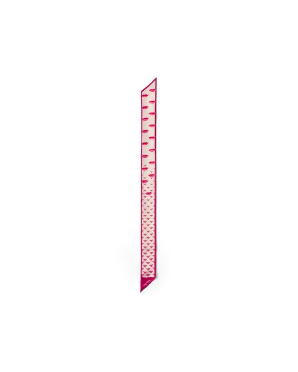 Prada Printed Silk Twill Skinny Scarf - Pink