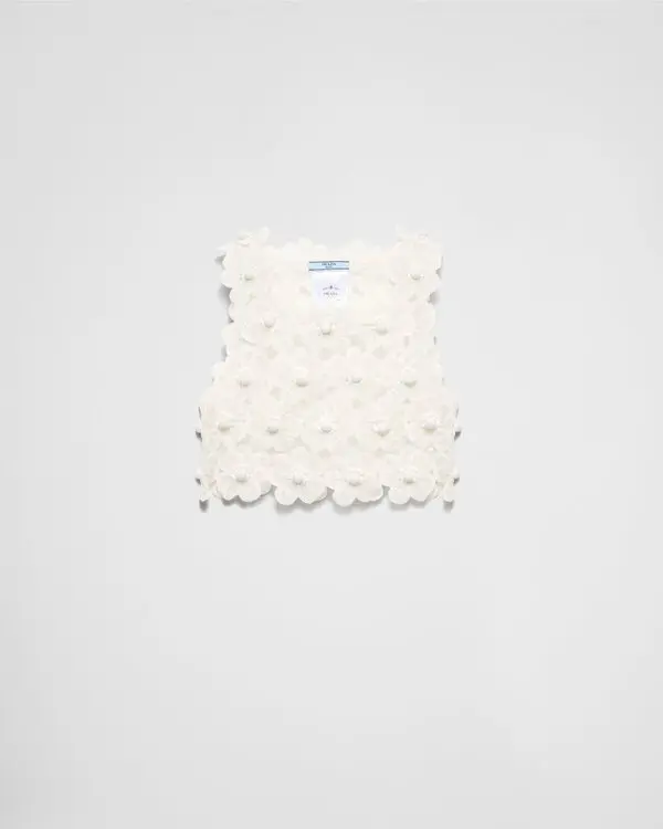 Prada Guipure Top With Daisy Embroidery