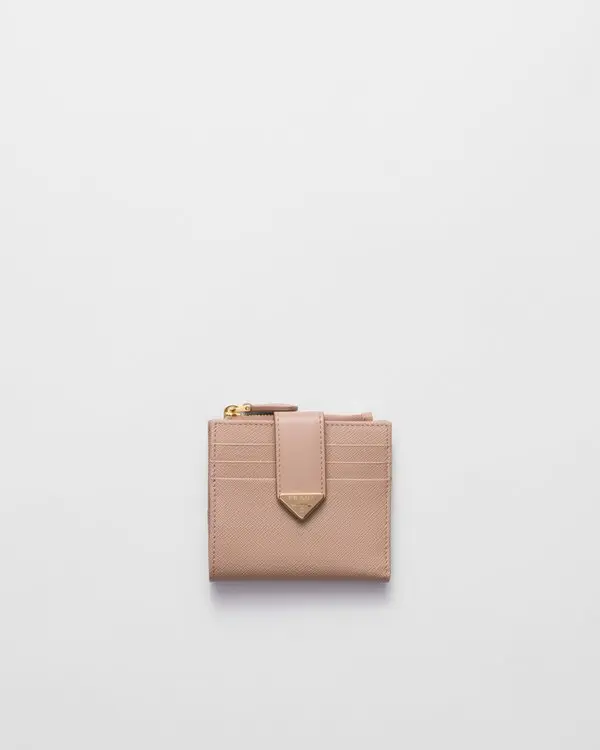 Prada Small Saffiano And Smooth Leather Wallet - Powder Pink