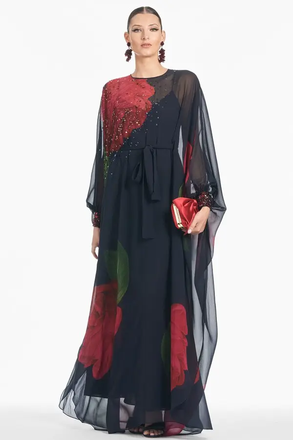 Sachin & Babi Gilda Printed Gown With Cape