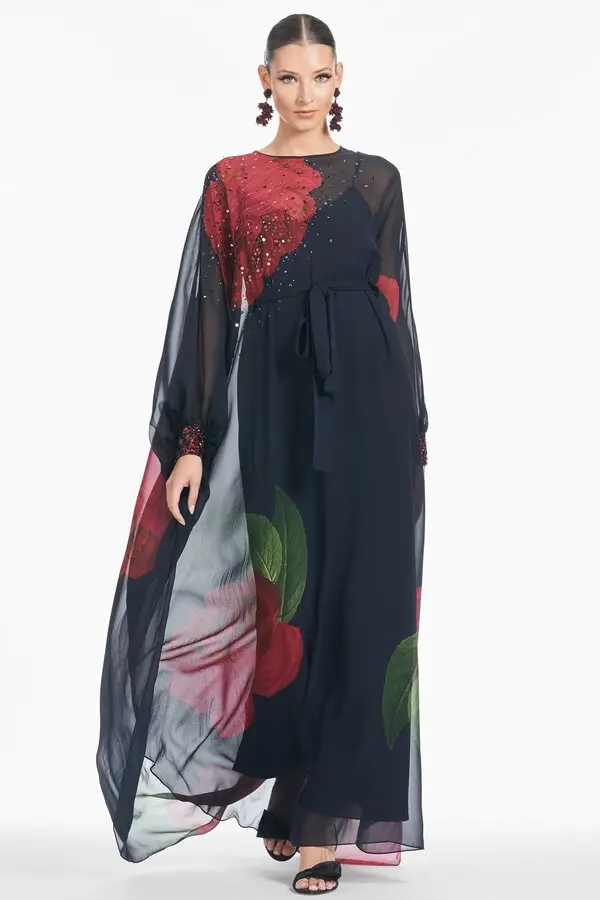 Sachin & Babi Gilda Printed Gown With Cape