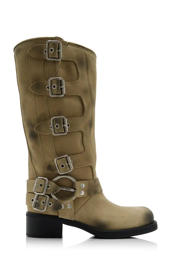 Miu Miu Buckled Leather Mid-calf Boots - Tan