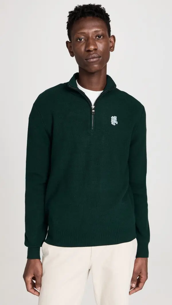 Quiet Golf Qg Owl Mesh Knit Quarter Zip Sweater In Forest - 75