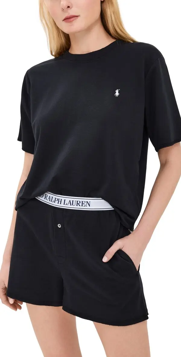Polo Ralph Lauren French Terry Short Sleeve Pajama Set - Black