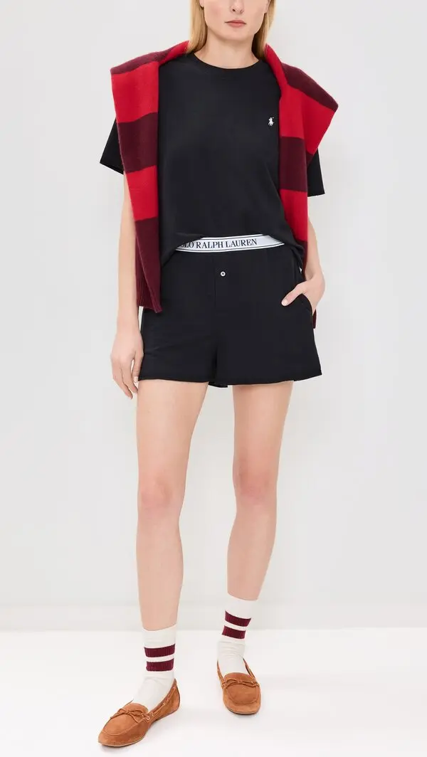 Polo Ralph Lauren French Terry Short Sleeve Pajama Set - Black