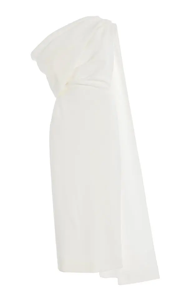 ROKSANDA Maite Cape-detailed Asymmetric Bonded Crepe Midi Dress - White