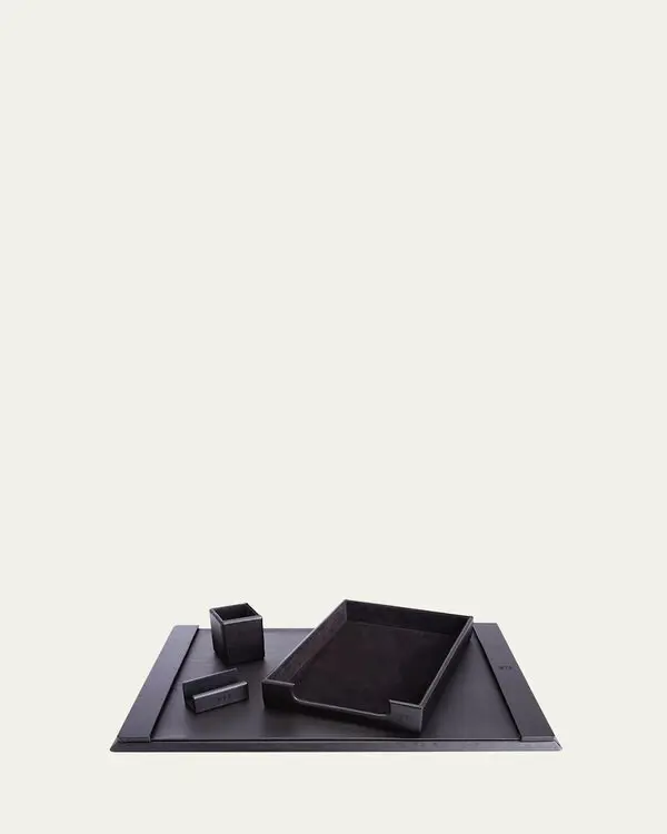 ROYCE NEW YORK Monogrammed Leather Executive Desk Blotter & Accesory Set, Personalized - Black