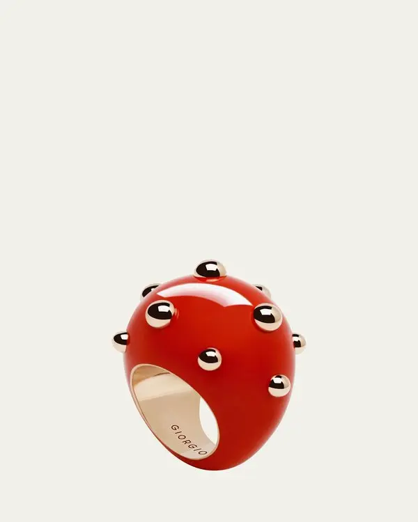 GIORGIO B Goccia Coral Enamel Ring - Rose Gold