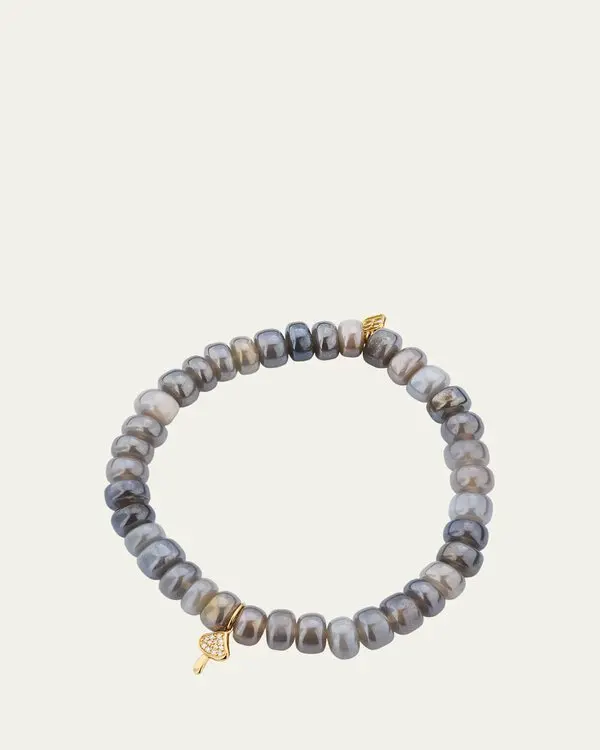 SYDNEY EVAN Mystic Grey Moonstone And Diamond Mushroom Charm Bracelet - Gold