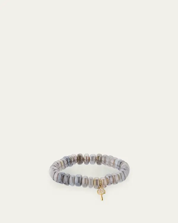 SYDNEY EVAN Mystic Grey Moonstone And Diamond Mushroom Charm Bracelet