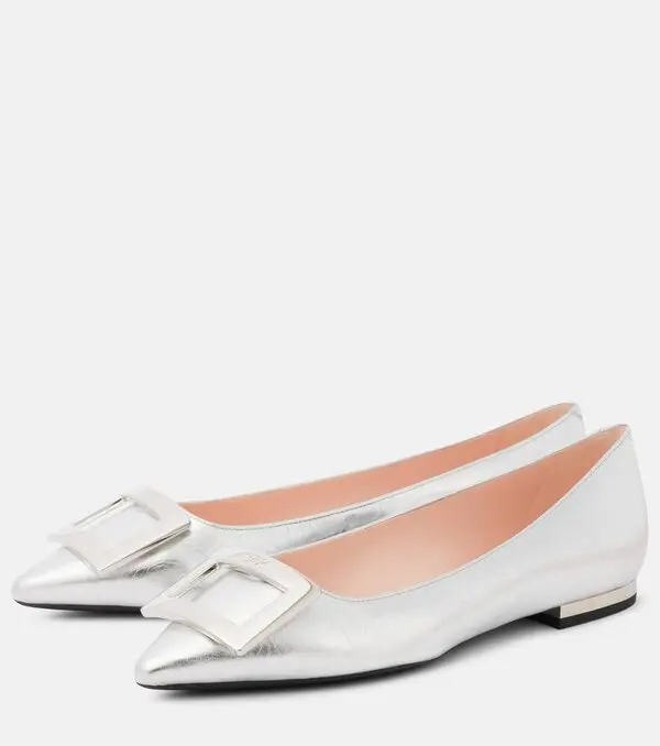 ROGER VIVIER Metallic Leather Ballet Flats - Silver