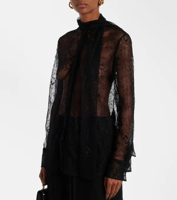 Valentino Garavani Scarf-detail Floral Lace Blouse