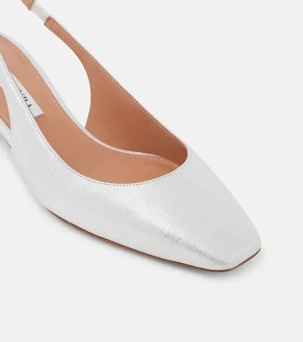 AQUAZZURA Very Bow Leather Slingback Pumps - Silver