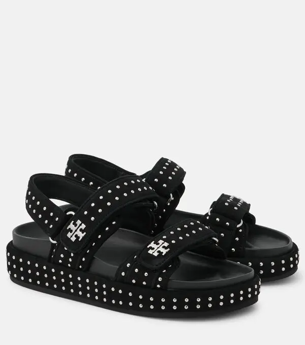 Tory Burch Kira Studded Suede Sandals - Black