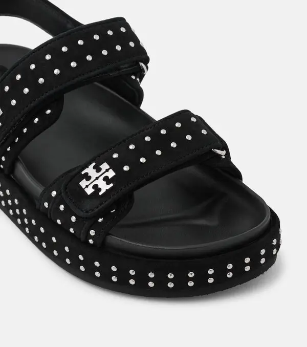 Tory Burch Kira Studded Suede Sandals - Black