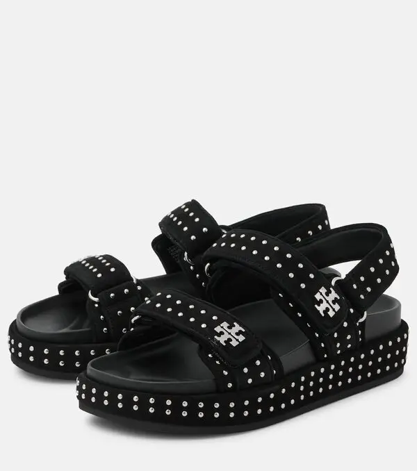Tory Burch Kira Studded Suede Sandals - Black