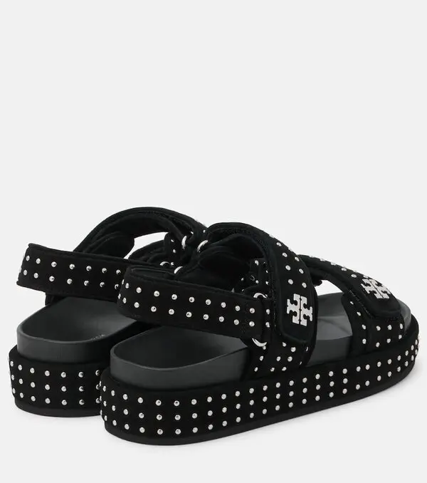 Tory Burch Kira Studded Suede Sandals - Black