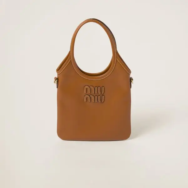 Miu Miu Ivy Leather Handbag Cognac Editorialist