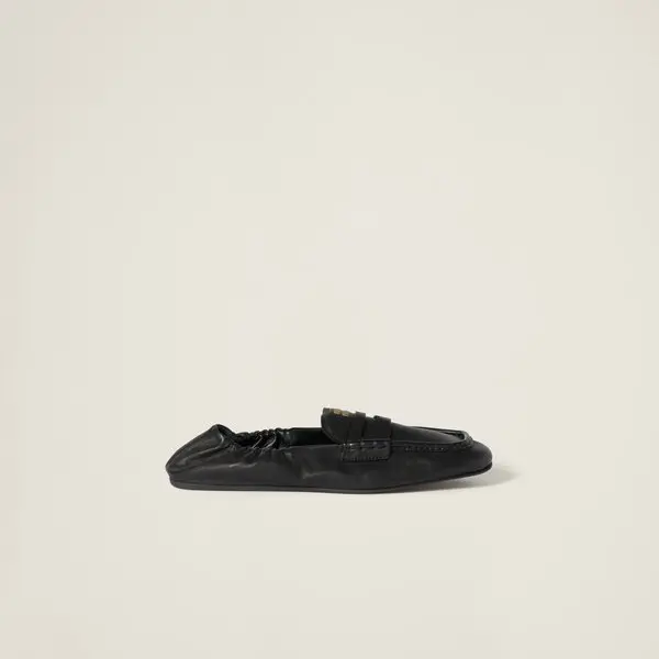 Miu Miu Ruches Nappa Leather Loafers - Black | Editorialist