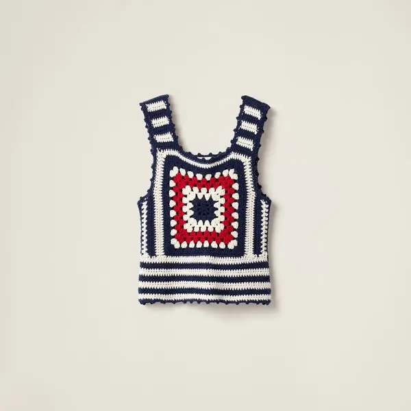 Miu Miu Crochet Cashmere Top - Navy