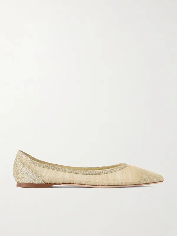 JIMMY CHOO Love Glittered Tulle Ballet Flats