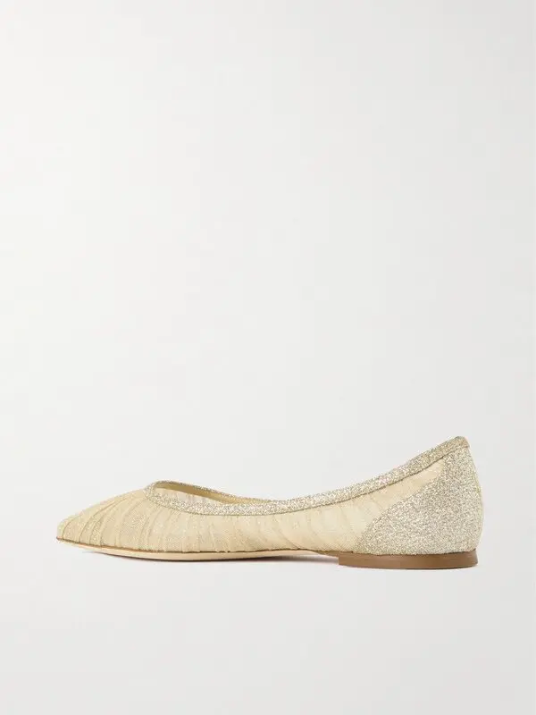 JIMMY CHOO Love Glittered Tulle Ballet Flats