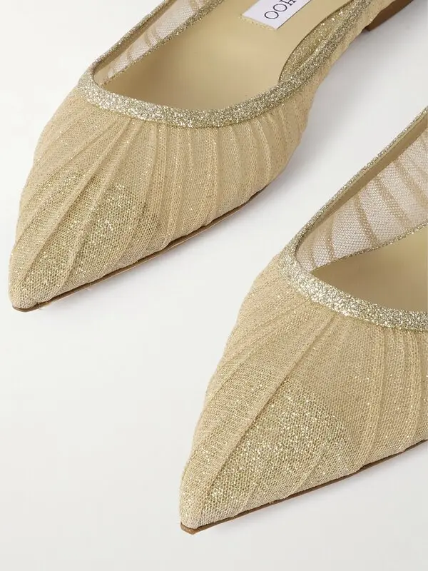 JIMMY CHOO Love Glittered Tulle Ballet Flats