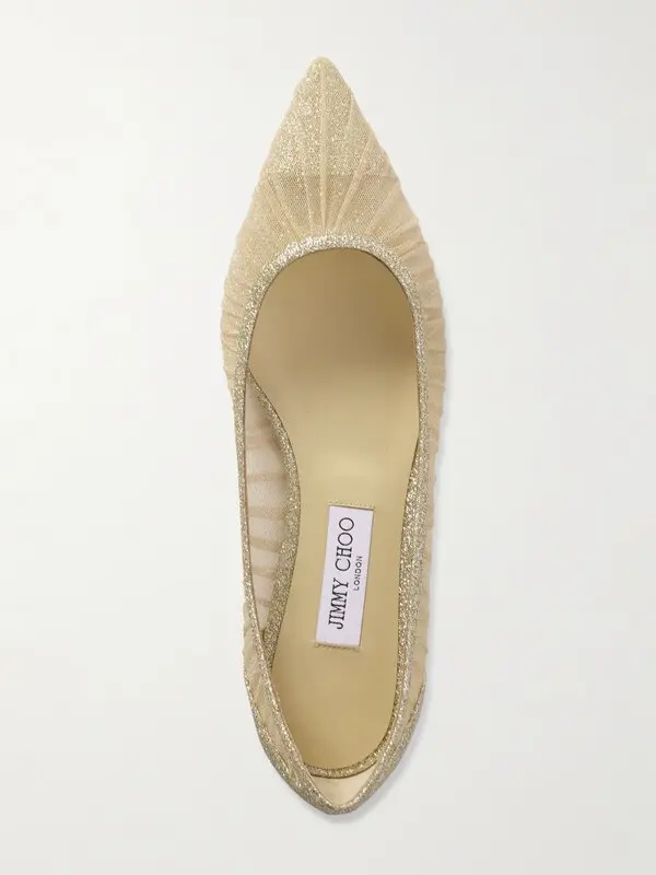 JIMMY CHOO Love Glittered Tulle Ballet Flats