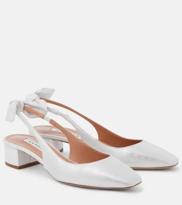 AQUAZZURA Very Bow Leather Slingback Pumps - Silver