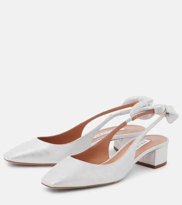 AQUAZZURA Very Bow Leather Slingback Pumps - Silver