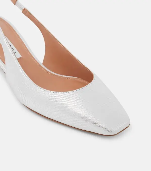 AQUAZZURA Very Bow Leather Slingback Pumps - Silver