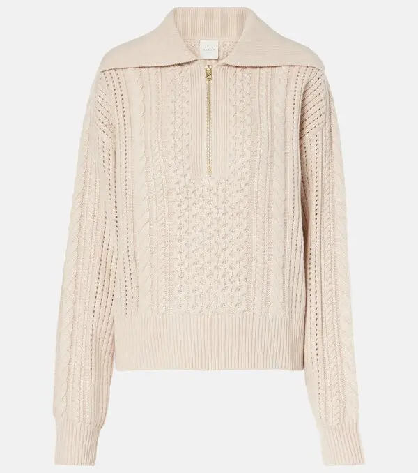 Varley Camello Cable-knit Half-zip Sweater - Beige