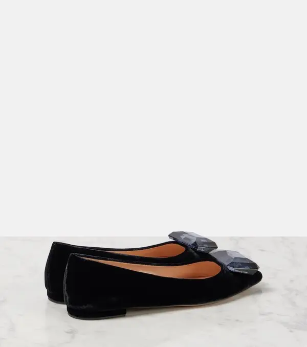 GIANVITO ROSSI Velvet Ballet Flats - Black
