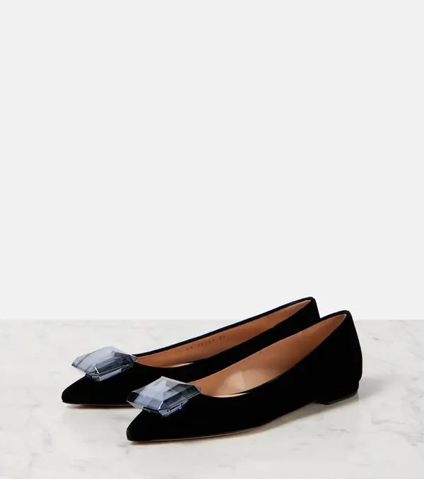 GIANVITO ROSSI Velvet Ballet Flats - Black