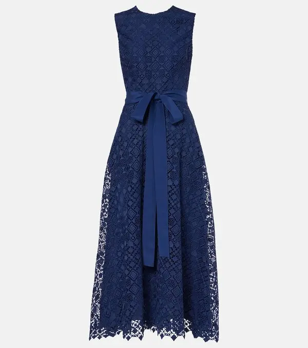Elie Saab Bow-Detail Macramé Midi Dress In Blue 30% Off