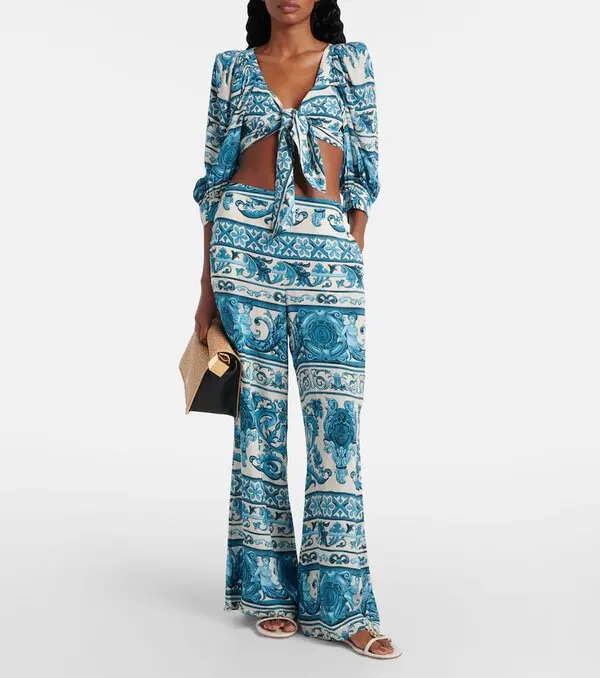 ADRIANA DEGREAS Printed Wide-leg Pants - Blue