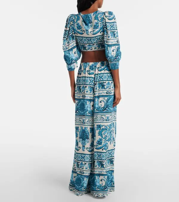 ADRIANA DEGREAS Printed Wide-leg Pants - Blue