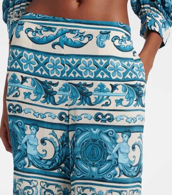 ADRIANA DEGREAS Printed Wide-leg Pants - Blue