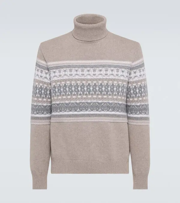 Zegna Jacquard Cashmere Turtleneck Sweater - Beige