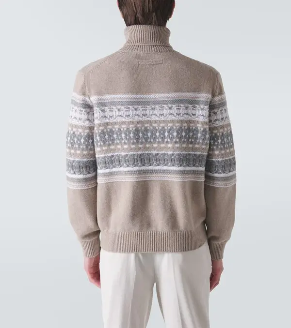 Zegna Jacquard Cashmere Turtleneck Sweater - Beige