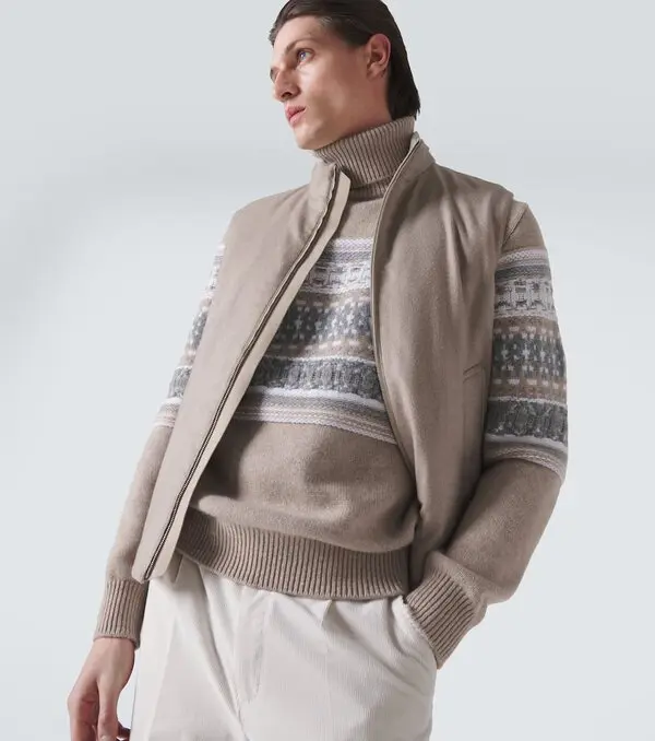Zegna Jacquard Cashmere Turtleneck Sweater - Beige