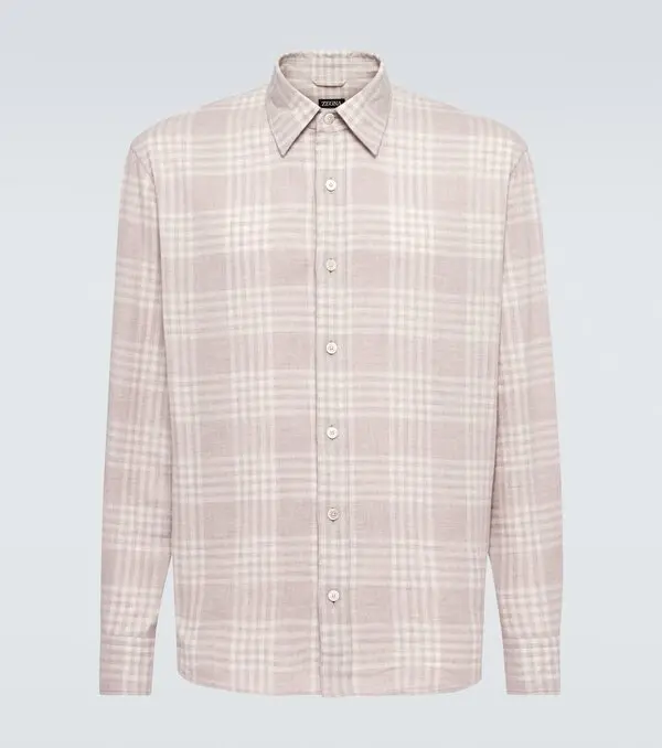 Zegna Checked Cotton Flannel Shirt - Beige