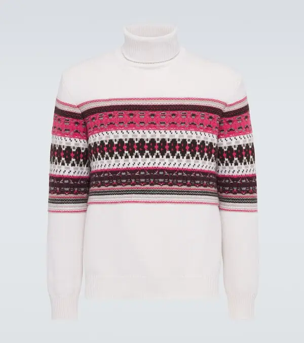 Zegna Intarsia Cashmere Turtleneck Sweater - White