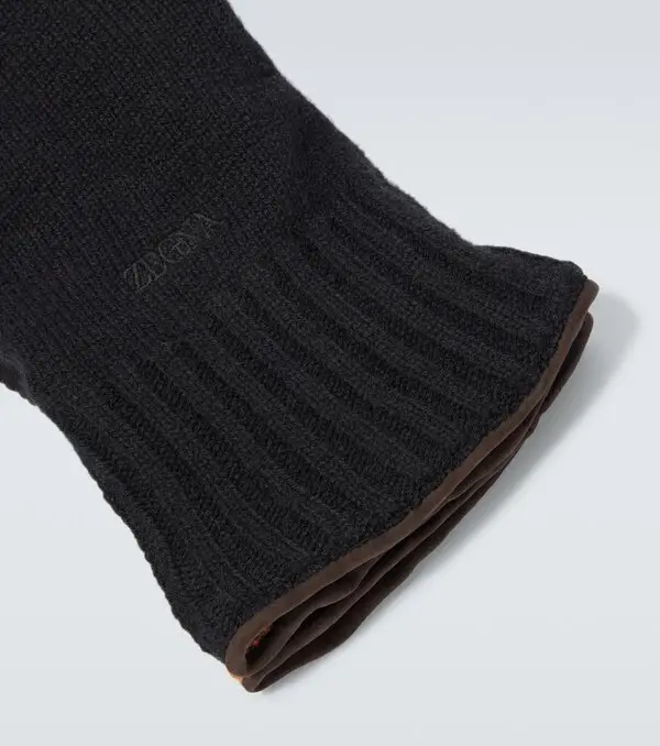 Zegna Leather-trimmed Cashmere Gloves - Black
