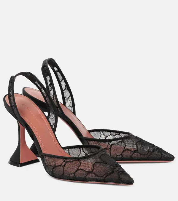 Amina Muaddi Holli 95 Lace Slingback Pumps - Black