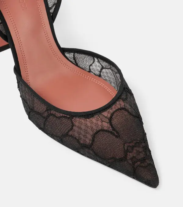 Amina Muaddi Holli 95 Lace Slingback Pumps - Black