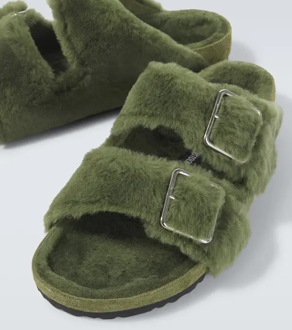 BIRKENSTOCK Arizona Shearling-lined Suede Sandals - Green
