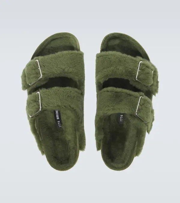 BIRKENSTOCK Arizona Shearling-lined Suede Sandals - Green